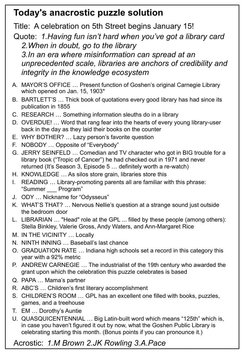 ACROSTIC PUZZLE: A celebration on 5th Street has begun | News ...