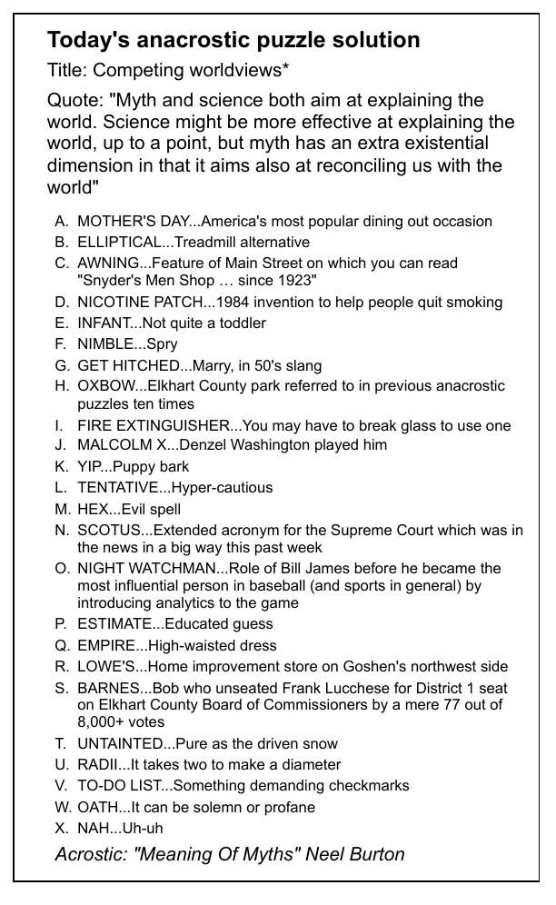 ANACROSTIC: Competing Worldviews | News | goshennews.com