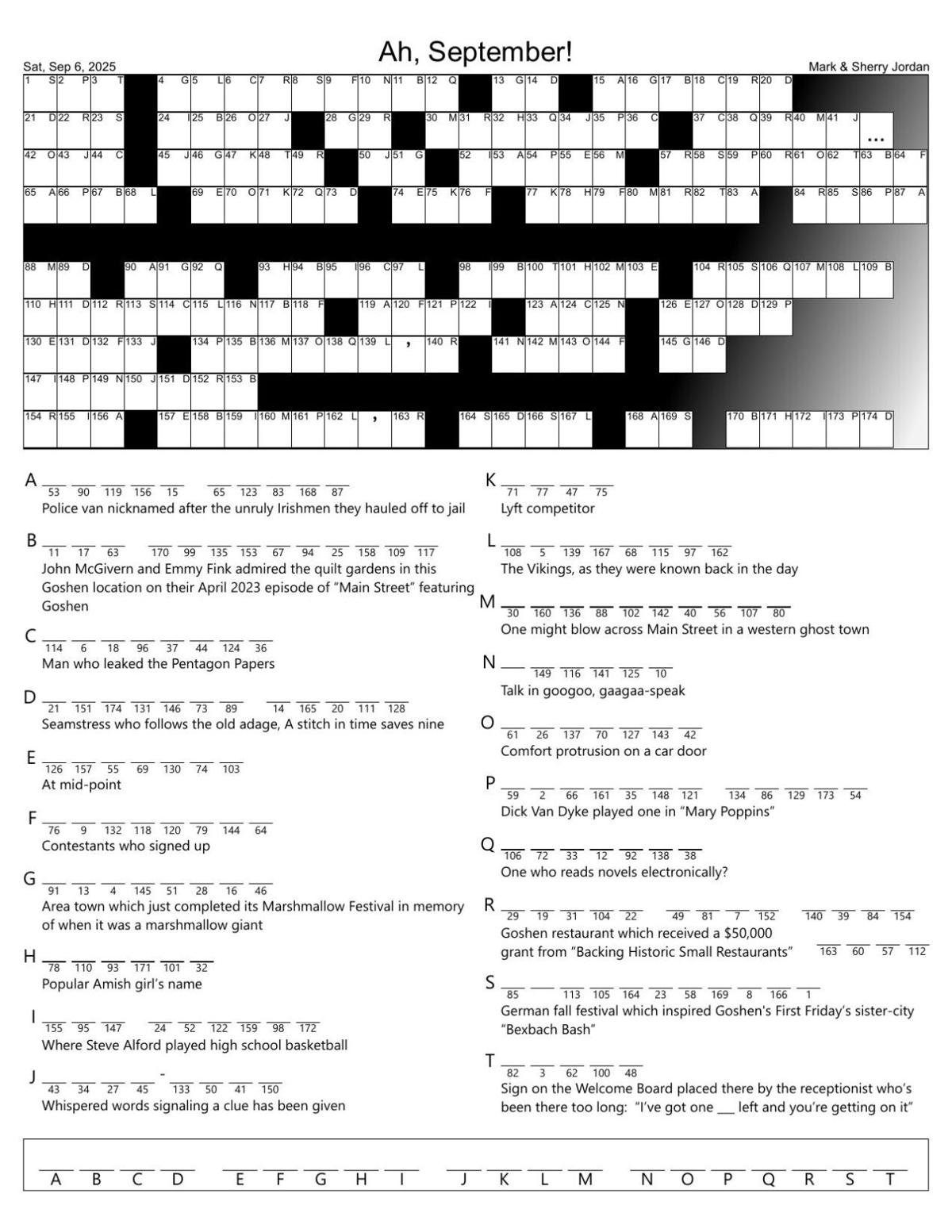 ACROSTIC PUZZLE: Ah, September! | News | goshennews.com