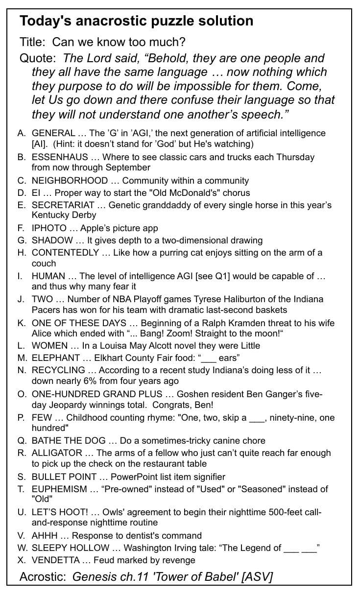 ACROSTIC PUZZLE: Can we know too much? | News | goshennews.com