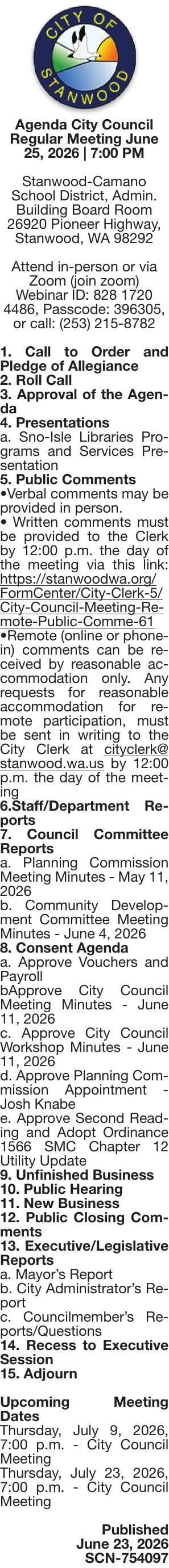 SCN-754097 City Council Regular Meeting | Legal Announcements ...