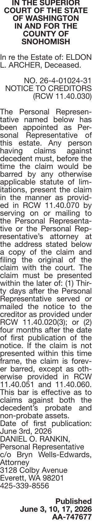 AA-747677 Eldon L. Archer | Legal Announcements | goskagit.com