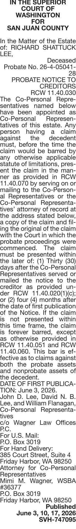 SVH-747095 Richard Shattuck Lee | Legal Announcements | goskagit.com
