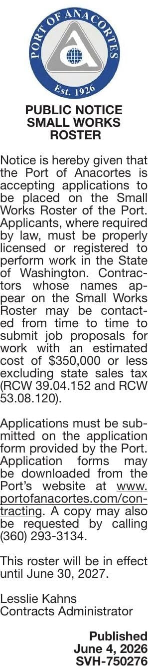 SVH-750276 Small Works Roster | Legal Announcements | goskagit.com