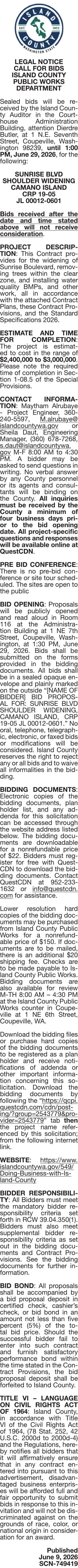 SCN-749419 Sunrise BLVD Shoulder Widenin | Legal Announcements ...