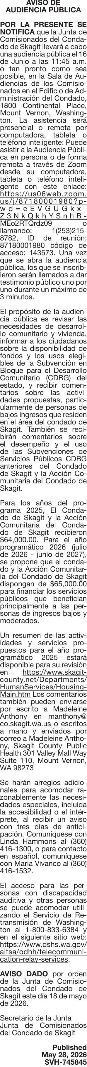SVH-745845 Public Meeting Spanish 6/16 | Legal Announcements | goskagit.com