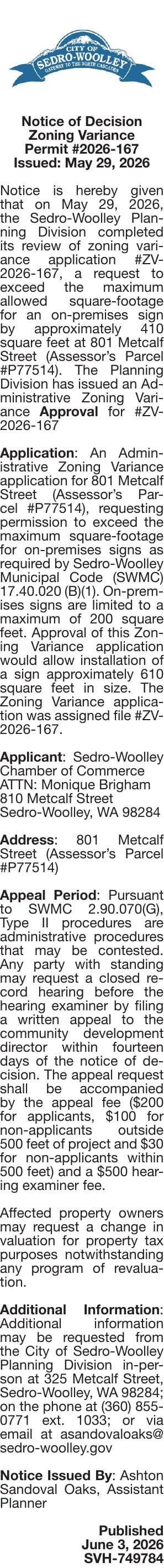 SVH-749784 Approval for | Legal Announcements | goskagit.com