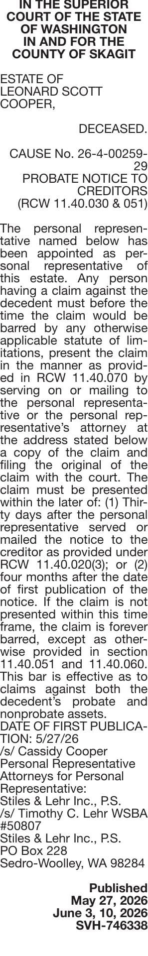 SVH-746338 Leonard Scott Coopper | Legal Announcements | goskagit.com