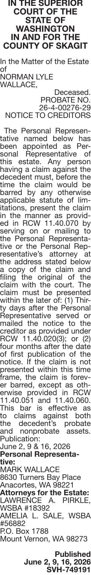 SVH-749191 Norman Lyle Wallace | Legal Announcements | goskagit.com