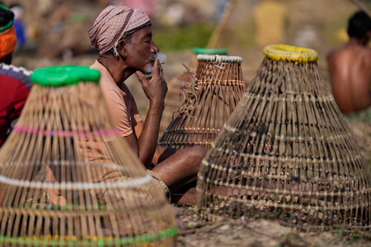 Photos of a community catch in an Indian fishing village marking the ...