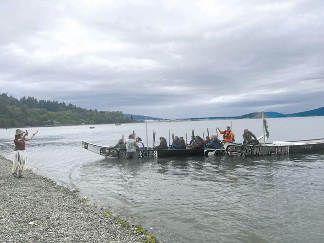 Samish Indian Nation welcomes canoe families on shore of Fidalgo Bay ...