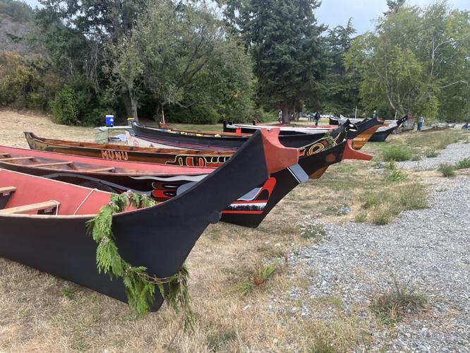 Samish Indian Nation welcomes canoe families on shore of Fidalgo Bay ...