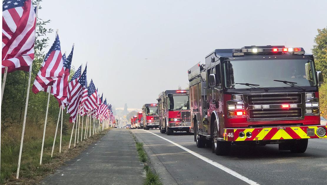 Firefighters, police honor Sept. 11 victims with procession, flags ...