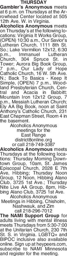 THURSDAY Gamblers Anonymous meets at 6 | Announcements | grandrapidsmn.com