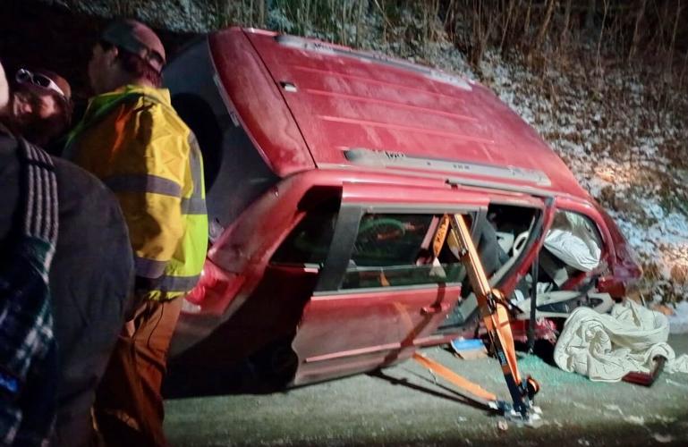 Passenger Extricated From Van That Hit Patch Of Ice And Crashed | Local ...