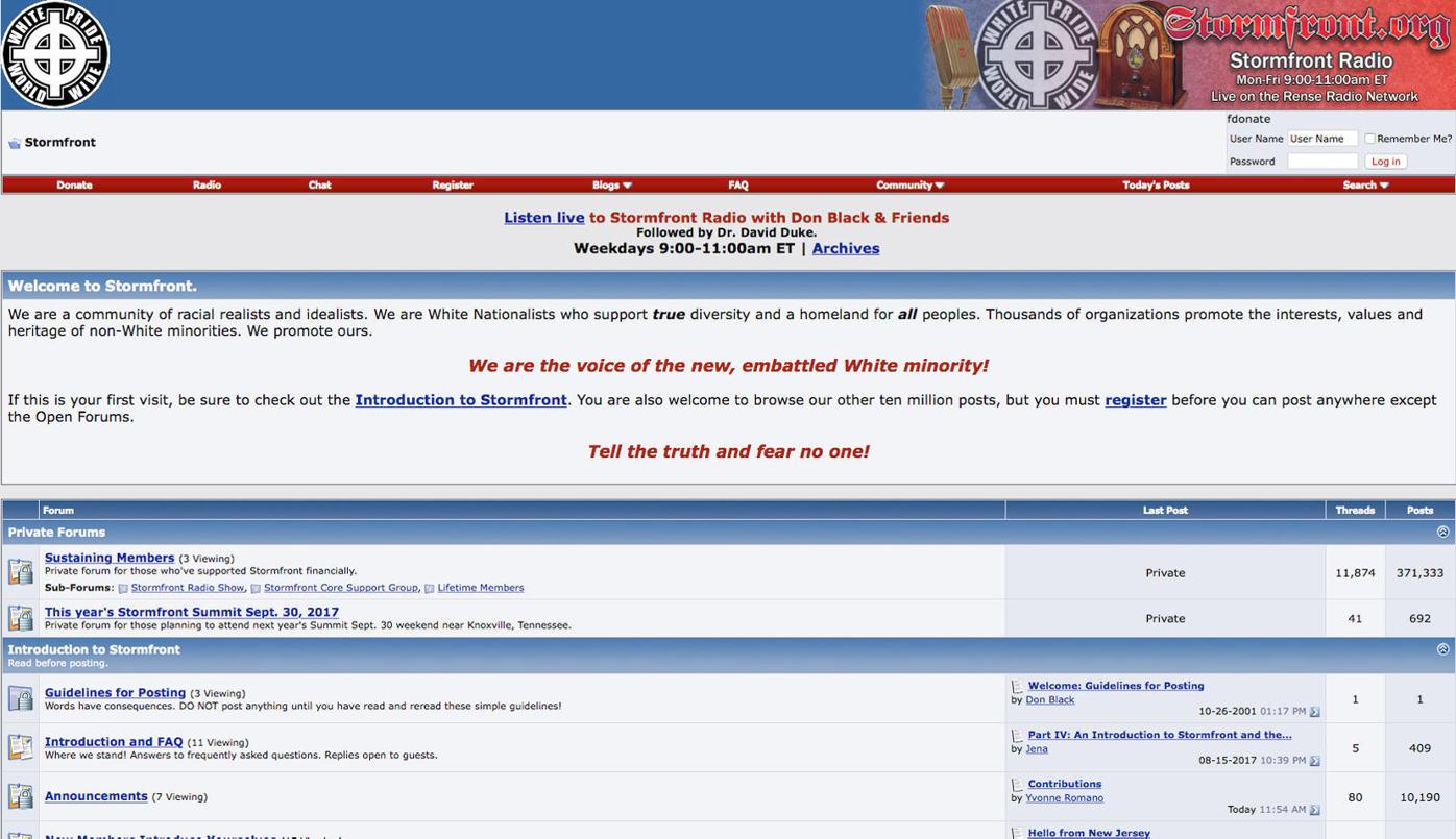 Stormfront, Billed As 'White Pride World Wide,' Plans Gathering ...