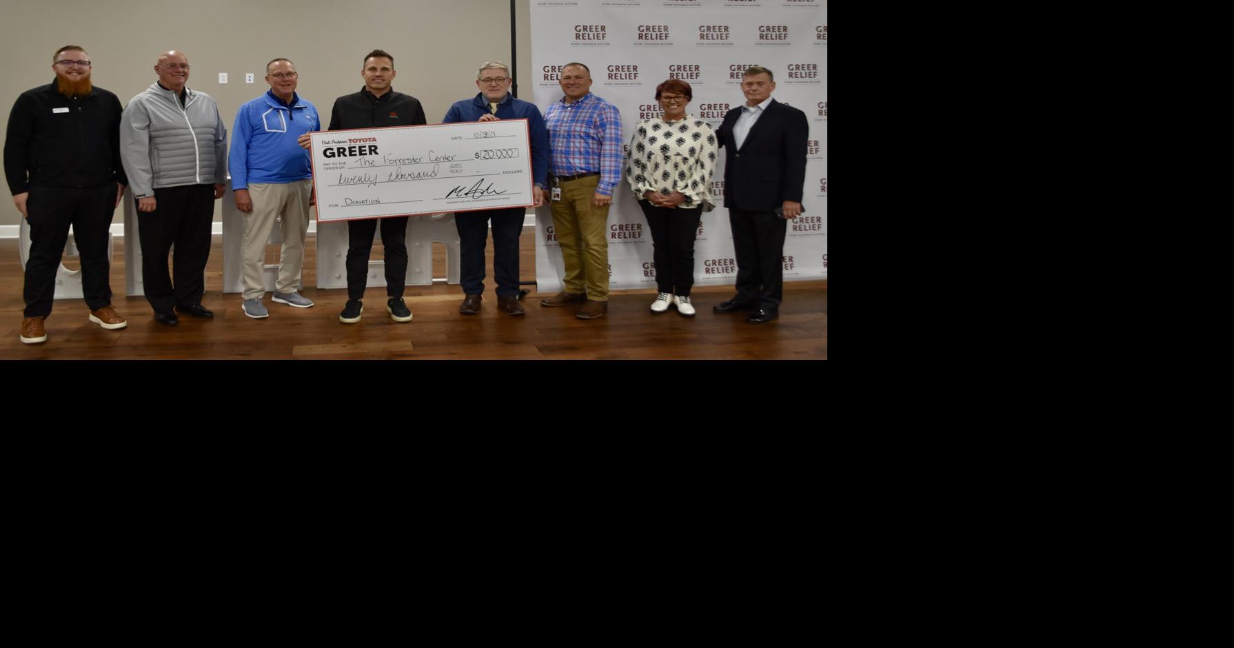 Forrester Center receives $20,000 donation from Greer Toyota | News ...