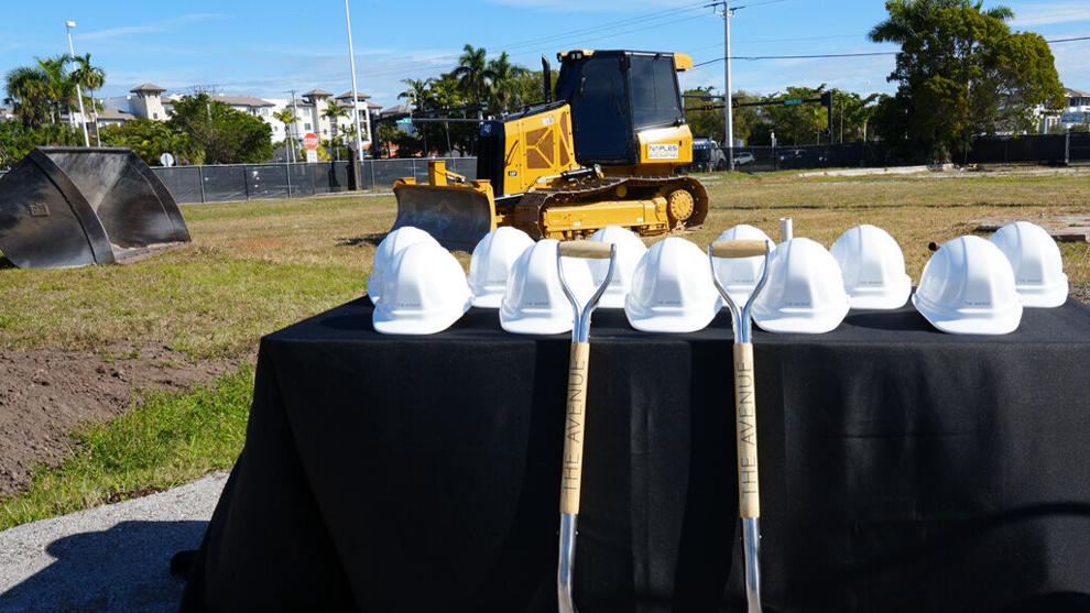 The Avenue groundbreaking shovel, hard hat display ...