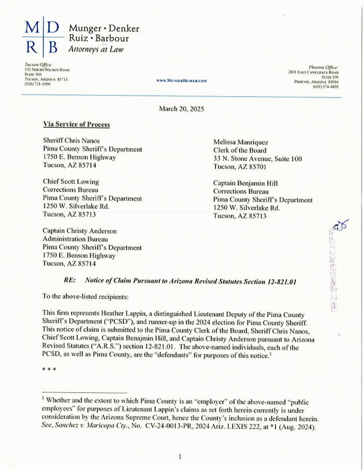 Lappin files $2 million claim against Nanos, Pima County | Local News ...