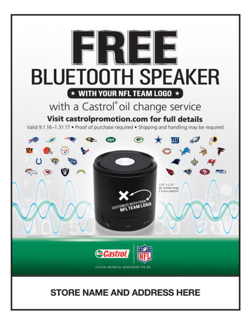 CASTROL MOTOR OIL INSTALLERS TO ADVERTISE FREE 'NFL BLUETOOTH SPEAKER ...