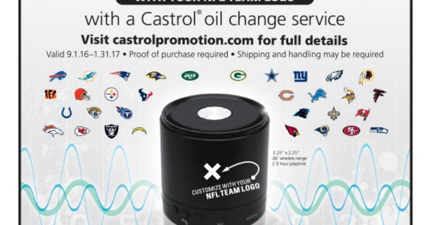 CASTROL MOTOR OIL INSTALLERS TO ADVERTISE FREE 'NFL BLUETOOTH SPEAKER ...