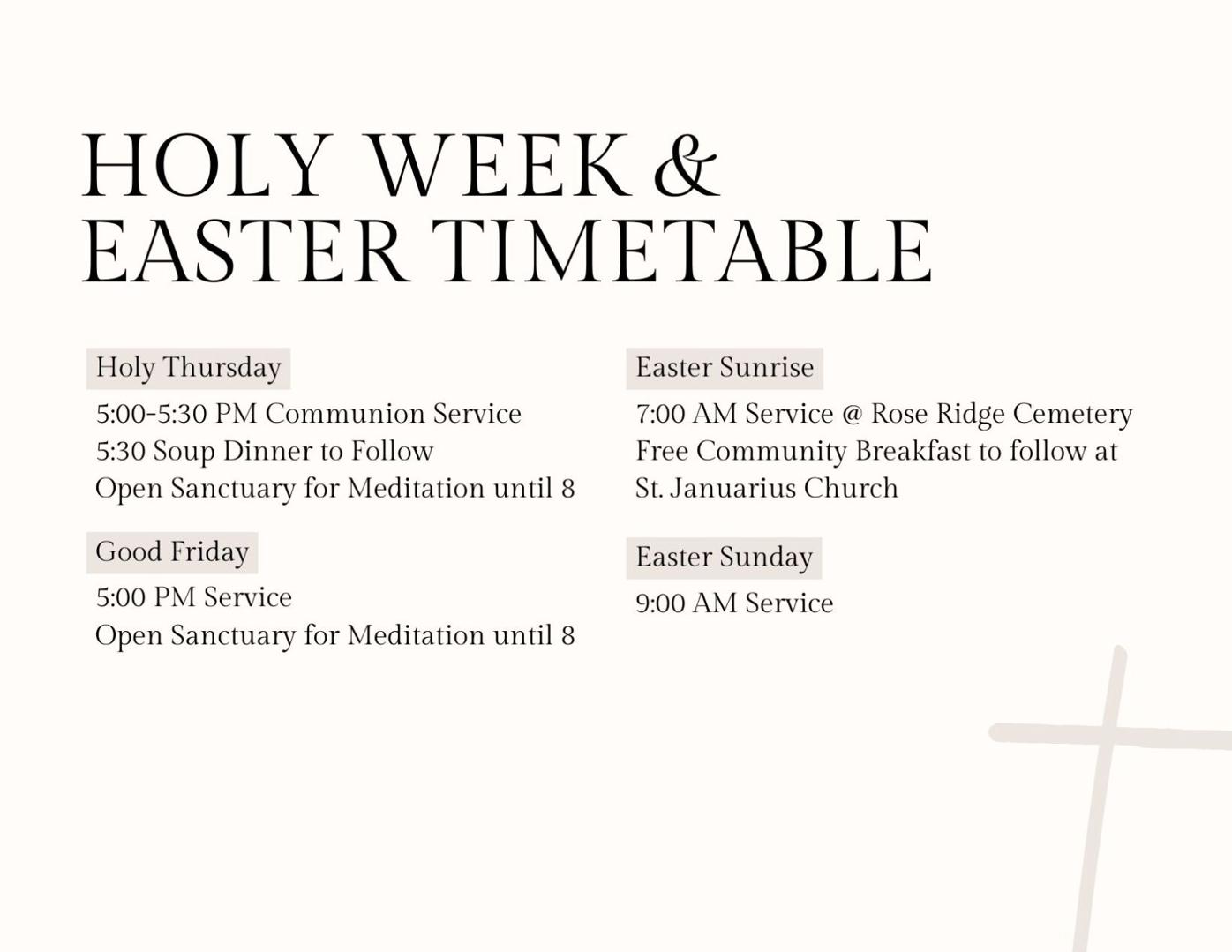 Trinity Federated Church Holy Week Schedule | Hometown Events ...