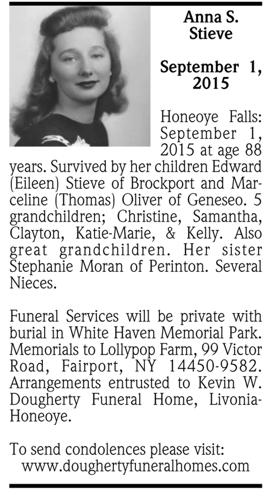 Anna S. Stieve ~ September 1, 2015 | Passages | Obituaries ...