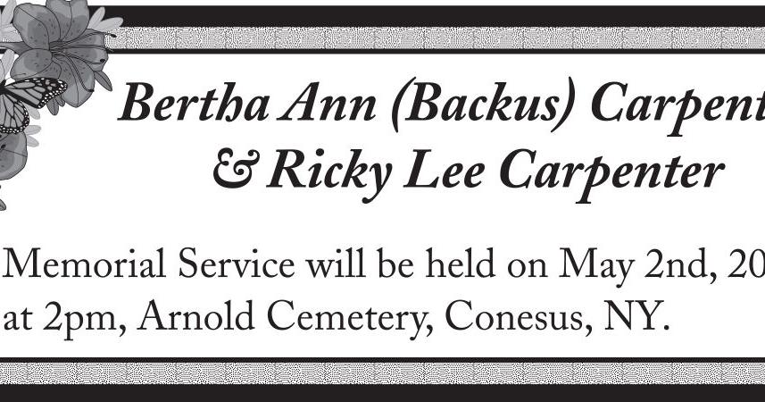 Bertha Ann (Backus) Carpenter & Ricky Lee Carpenter | Passages ...