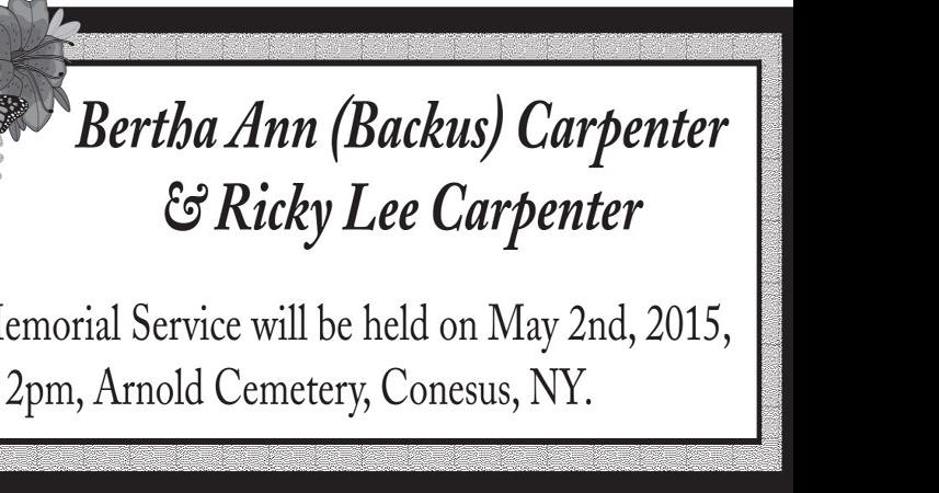 Bertha Ann (Backus) Carpenter & Ricky Lee Carpenter | Passages ...