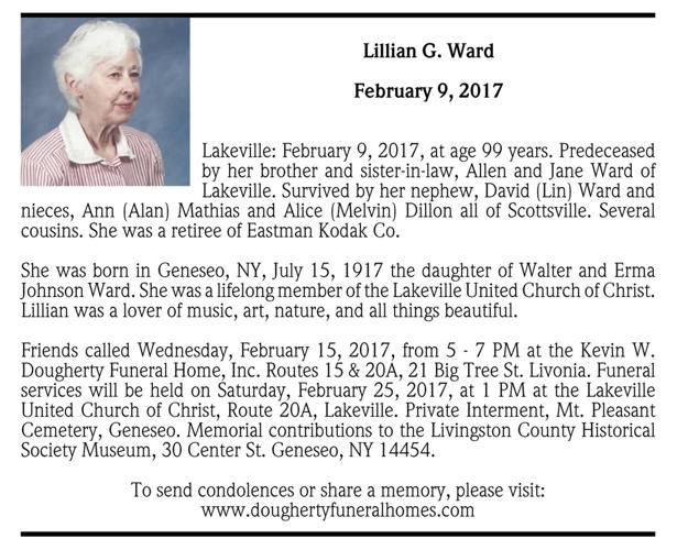 Lillian G. Ward ~ February 9, 2017 | Passages | Obituaries ...