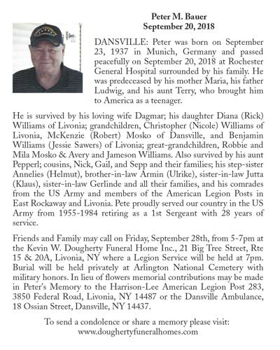 Peter M. Bauer ~ September 23, 1937 | Passages | Obituaries ...