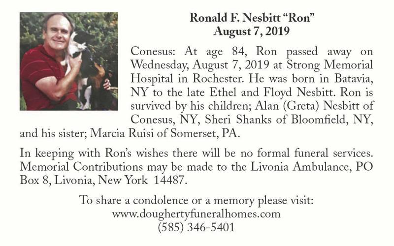 Ronald F. Nesbitt “Ron” ~ August 7, 2019 | Passages | Obituaries ...