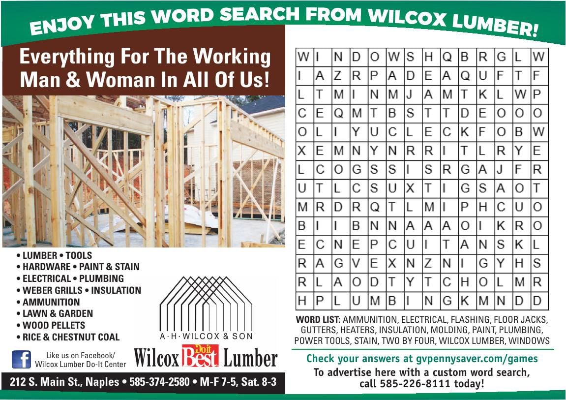 Wilcox Lumber Word Search | Games | gvpennysaver.com