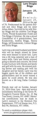 Larry Douglas Briggs ~ January 25, 2016 | Passages | Obituaries ...