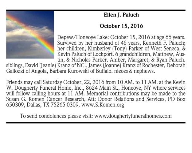 Ellen J. Paluch ~ October 15, 2016 | Passages | Obituaries ...