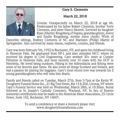 Gary S. Clements ~ March 22, 2018 | Passages | Obituaries ...