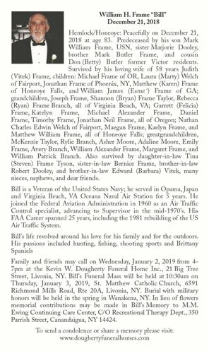 William H. Frame "Bill" ~ December 21, 2018 | Passages | Obituaries ...