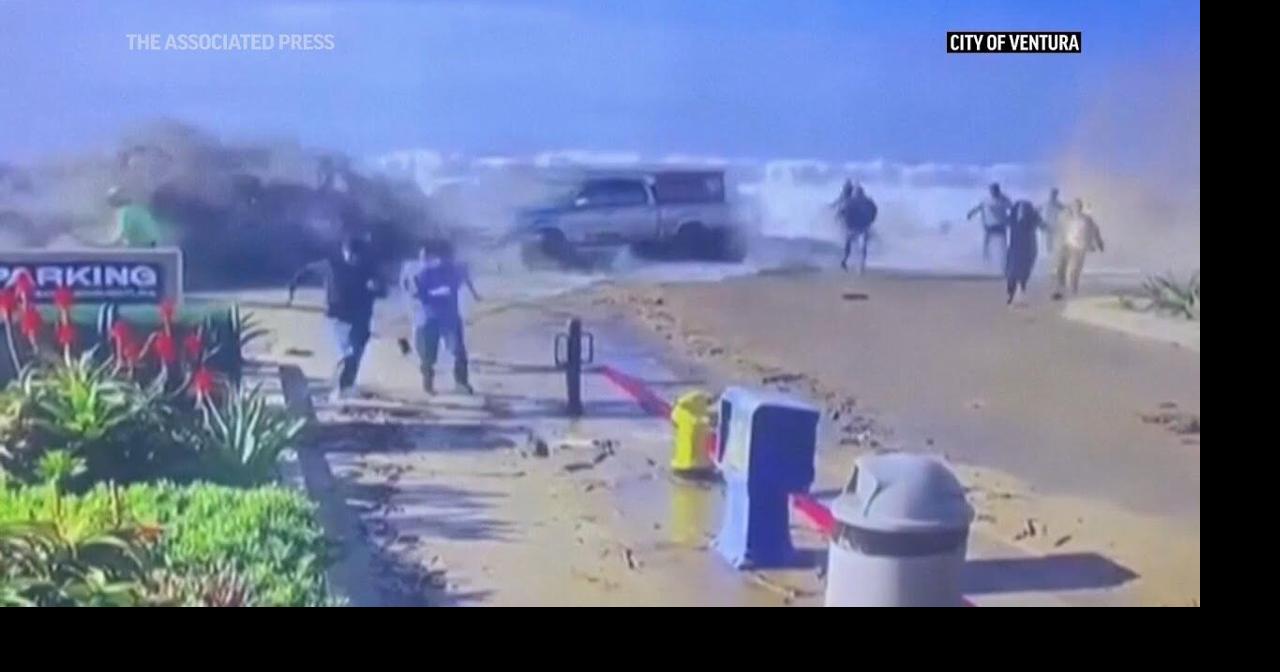 Rogue wave and high surf pound California | Video ...