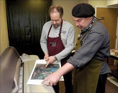 Archambault showing 10 paintings of the Lewis and Clark Expedition