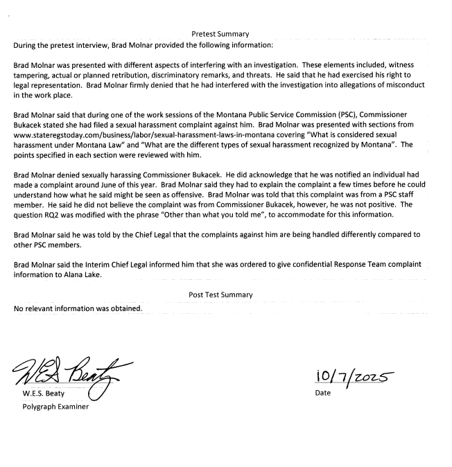 See the polygraph for Montana PSC president Brad Molnar