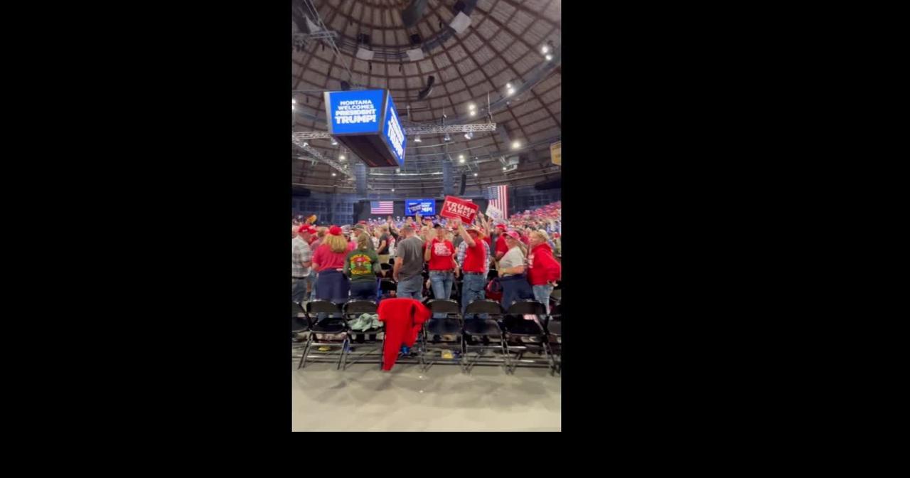 The crowd at the Bozeman Trump rally chants