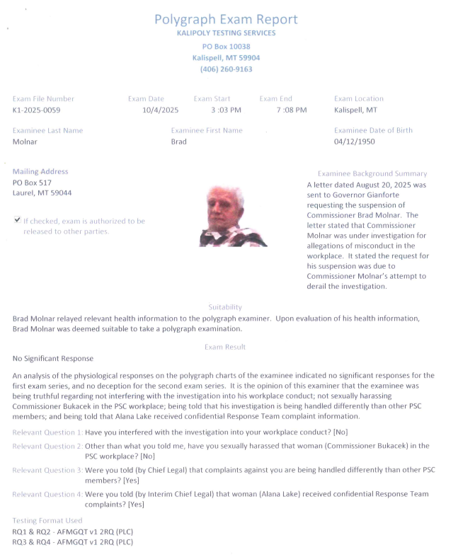 See the polygraph for Montana PSC president Brad Molnar