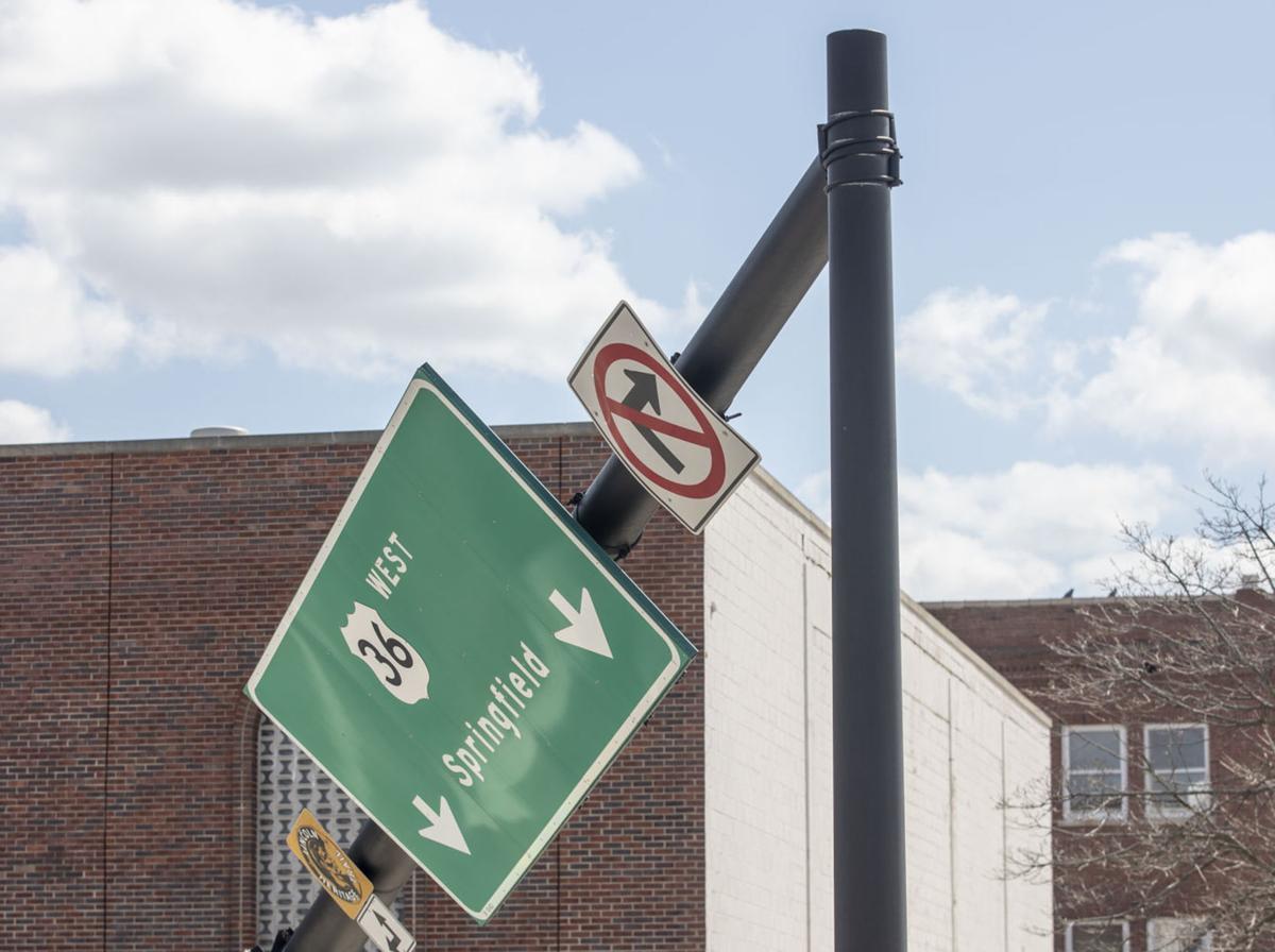 PHOTOS: Truck hits pole, IDOT sign blocks downtown Decatur street