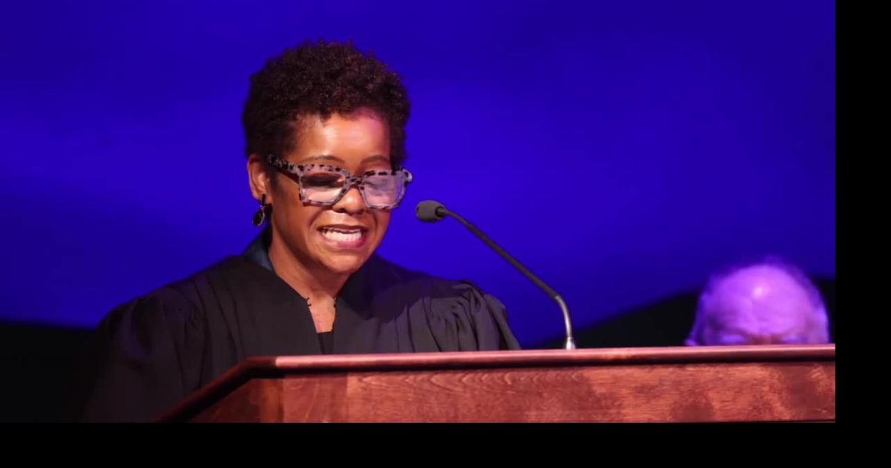 Justice Lisa Holder White speaks to the crowd after being sworn in on ...