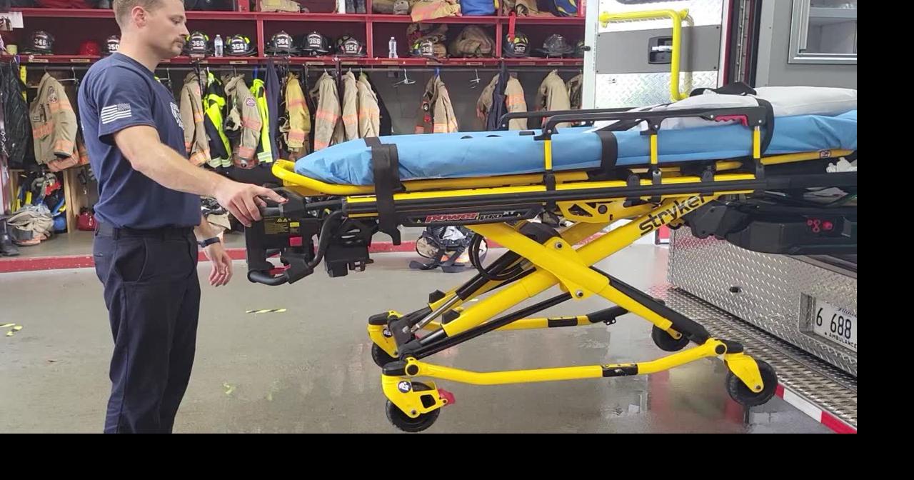 Charleston firefighter-paramedic demonstrates hydraulic stretcher