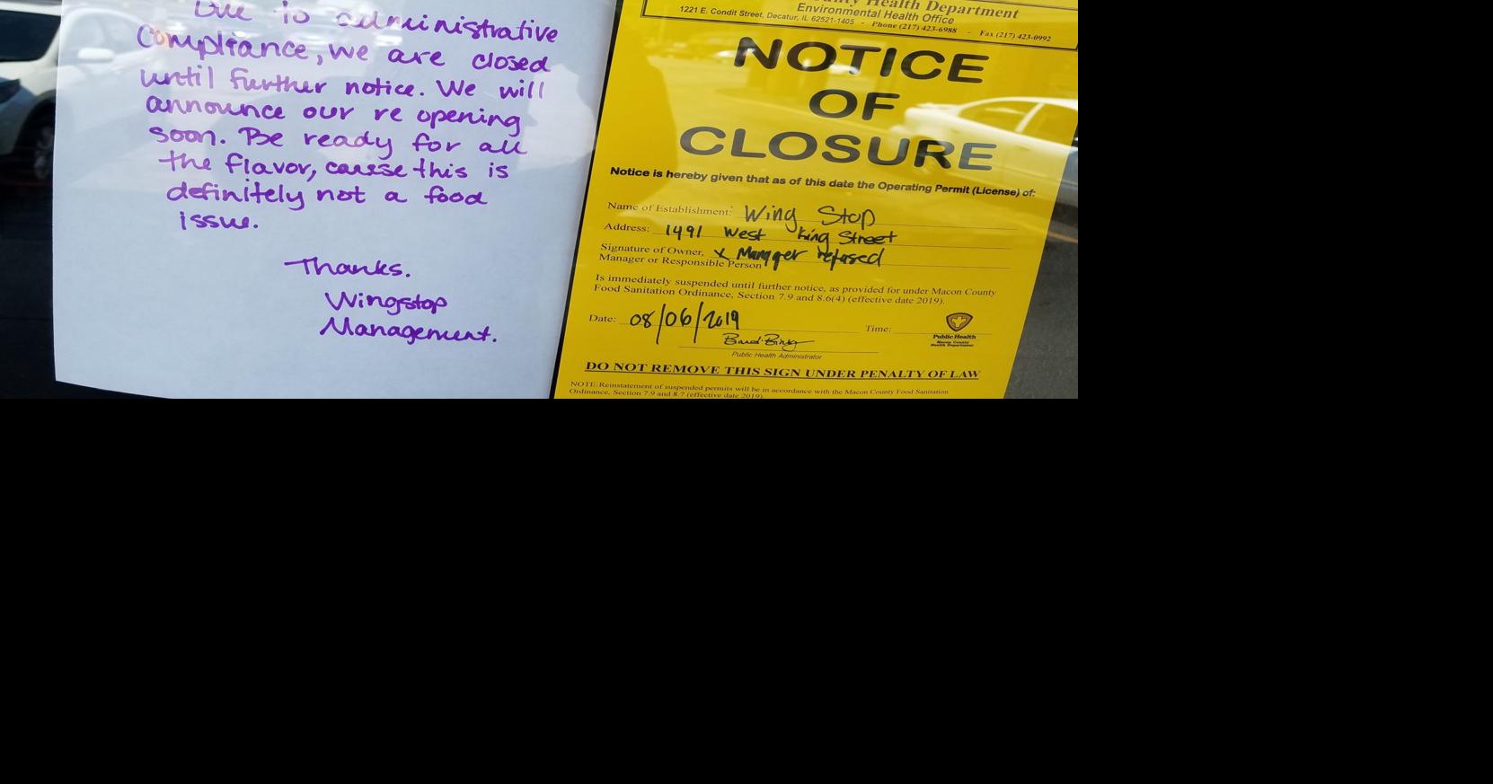 Wingstop closed by health department for staffing issue