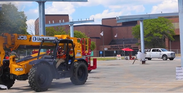 Solar canopy construction underway at Decatur Civic Center