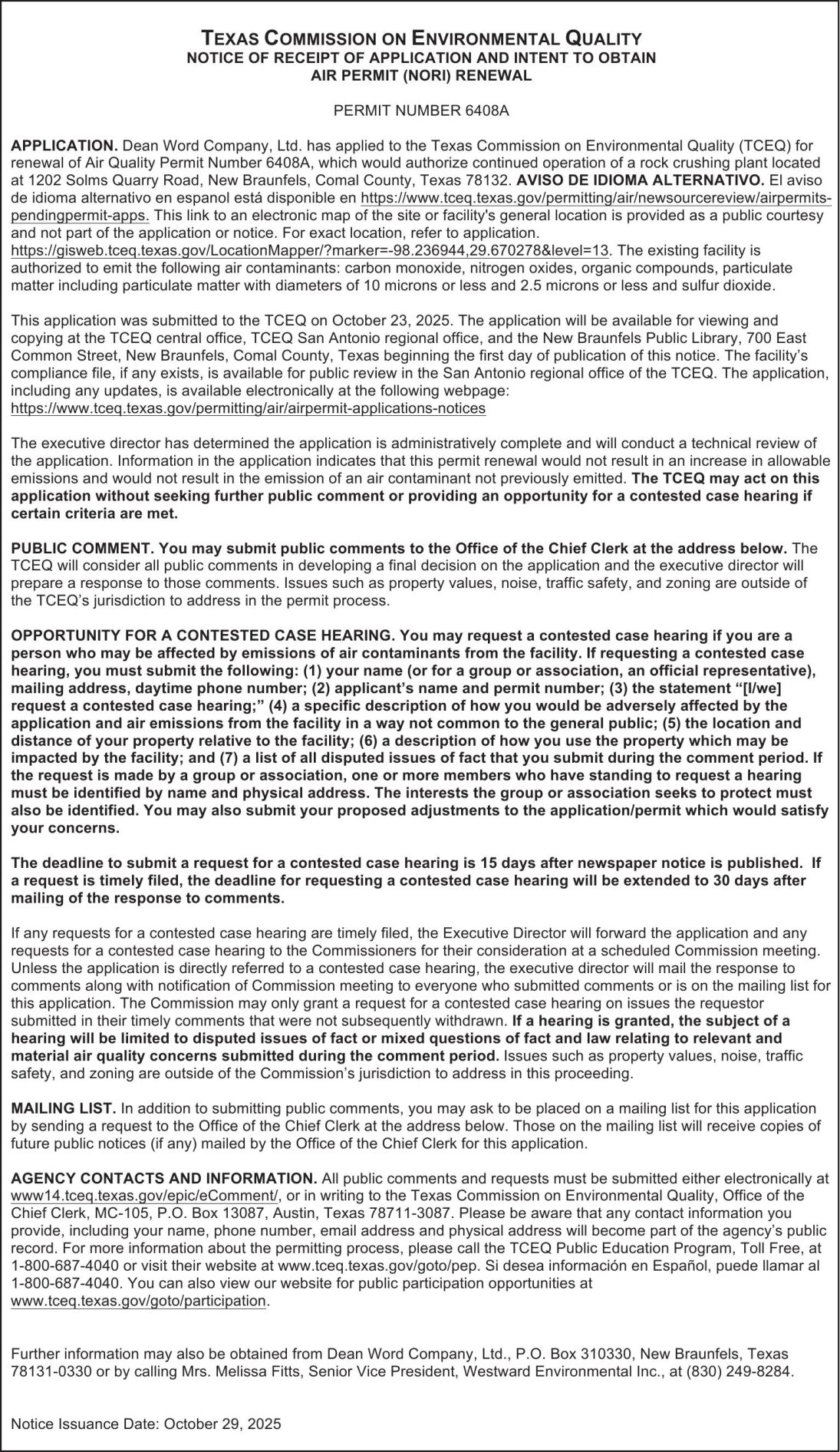 Dean Word TCEQ | Legal Notices | herald-zeitung.com