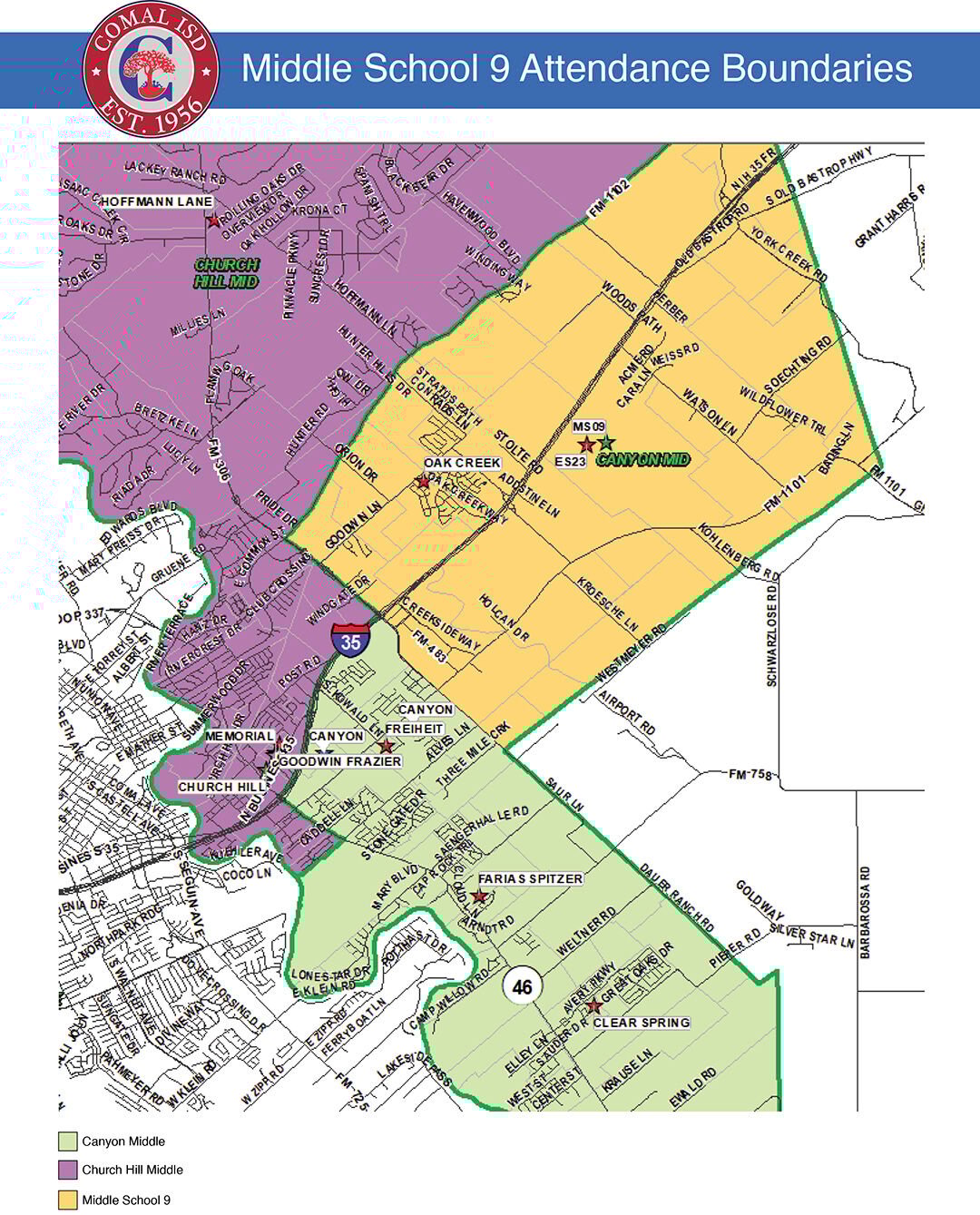 Comal ISD sets attendance boundaries for upcoming schools in New Braunfels' Mayfair development ...
