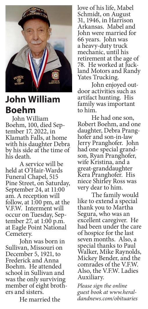 John William Boehm | Community | heraldandnews.com